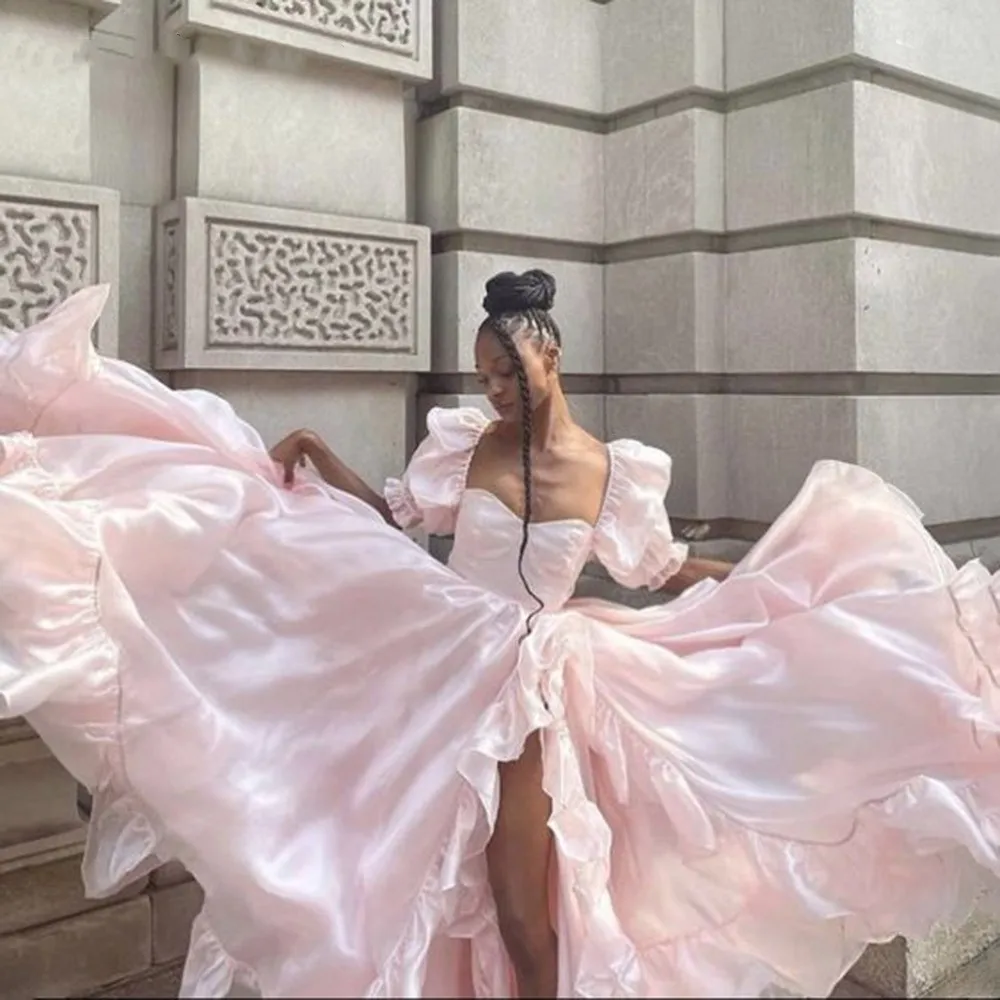 Pink Sweet Fluffy Sleeve Adult Ceremony Graduation Gown Elegant Women ...