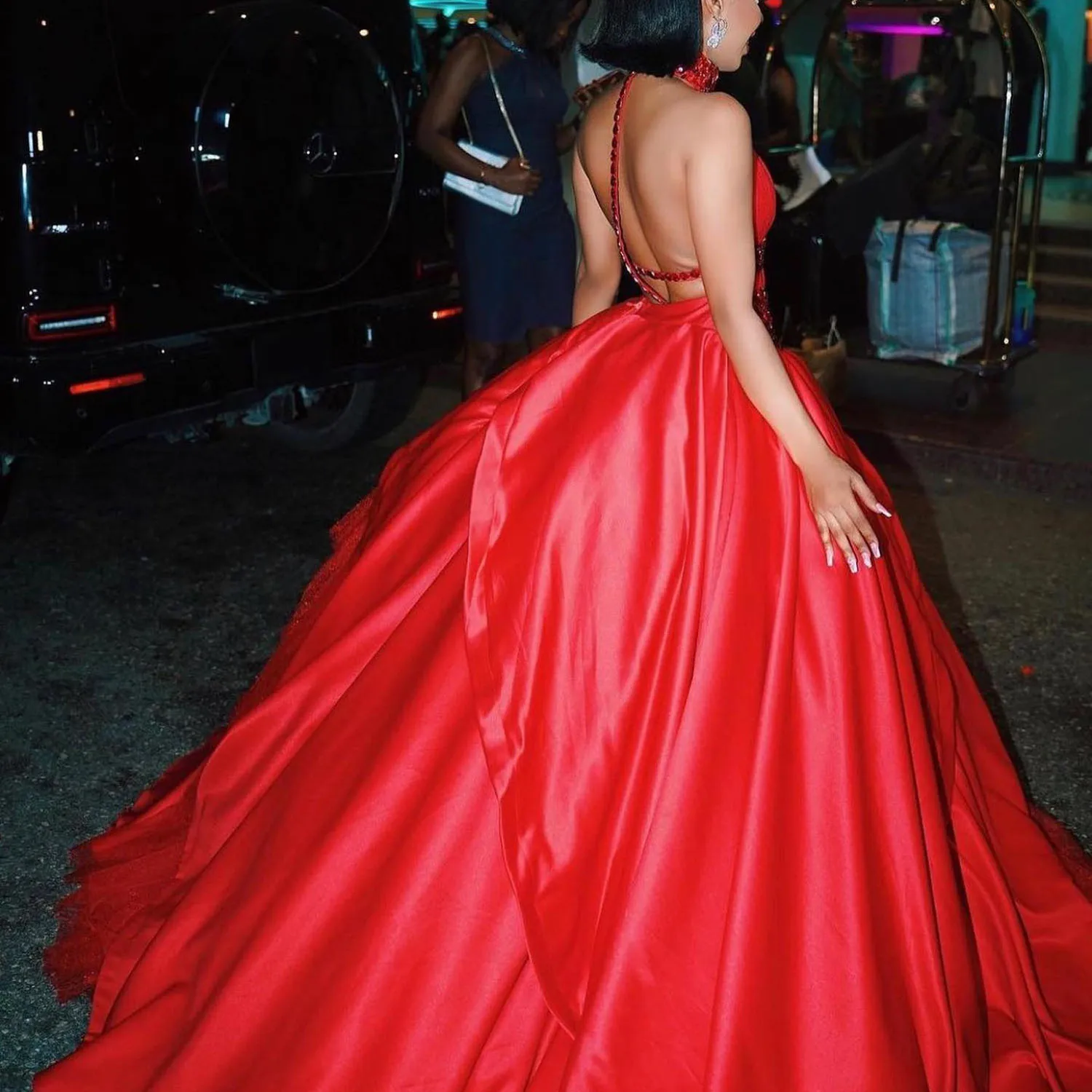 Red Halter Prom Dresses Sexy Backless Beads Crystals Ball Gowm Graduat ...