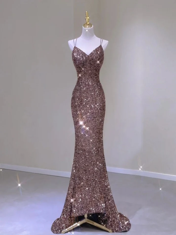 Modest Mermaid Spaghetti Straps Sequin For Teens Senior Party Dress Lo ...