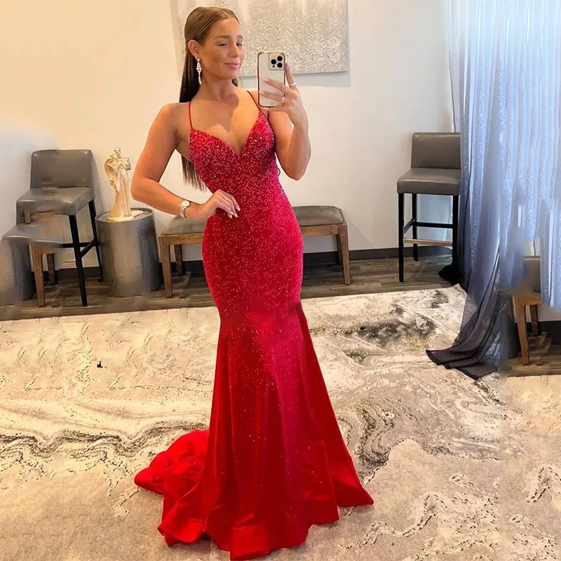 Sequin Fine Shoulder Strap Prom Dresses Shiny Sweetheart 2026 Women's ...