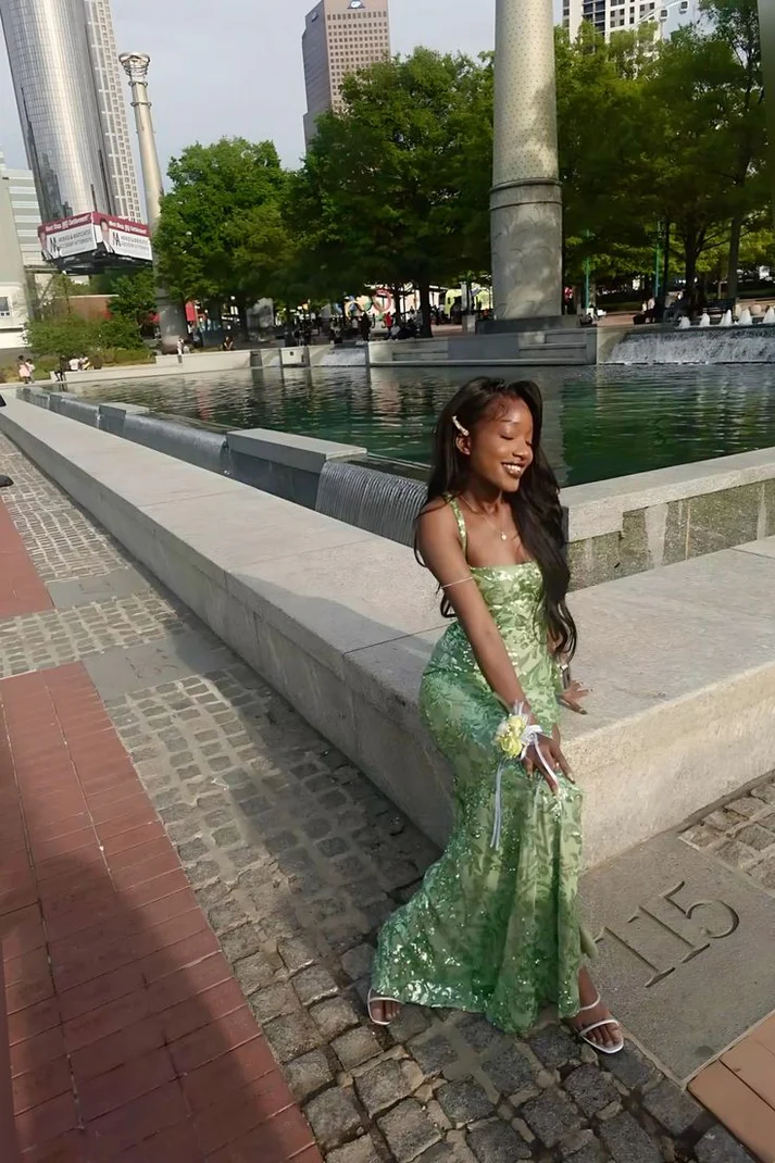 Sexy Prom Dresses Impress Mermaid Spaghetti Straps Sequins Sage Green ...